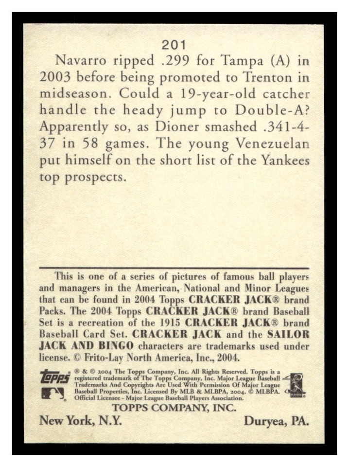 2004 Topps Cracker Jack #201 Dioner Navarro - New York Yankees RC | eBay