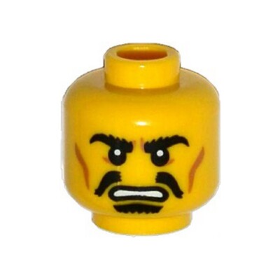 LEGO - Minifig, Head w/ Black Moustache, Goatee & Eyebrows, Cheek Lines ...