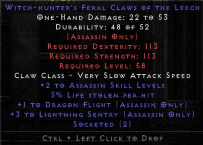 D2r magic claw sin claw 2skills 3ls 1dragon flight 5ll 2s cunning --non ...