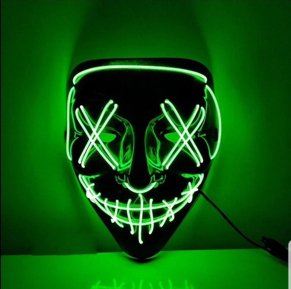 Halloween Purge LED Neon Mask Stitches Wire Light Up Cosplay Costume ...