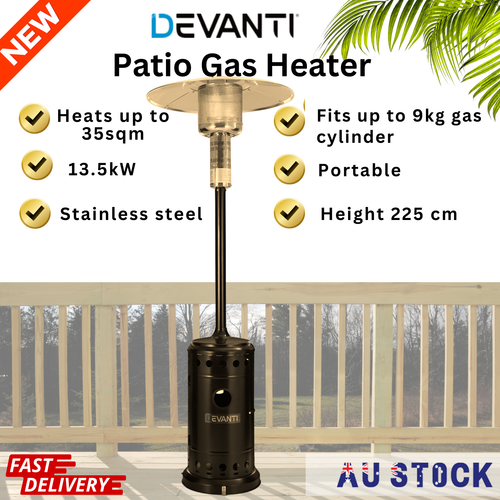 Devanti Outdoor Gas Patio Heater 13.5kW Portable Built-in wheels Free ...