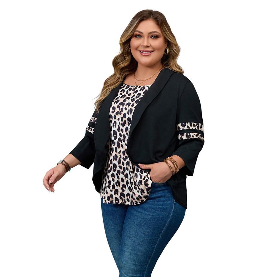 Plus Size Women Leopard Pullover Tops Long Sleeve Casual Blouse 3/4 ...