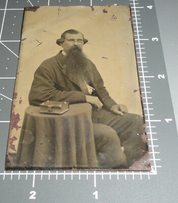 1870's Long BEARD Man w/ Leather PHOTOGRAPH ALBUM Vintage TINTYPE PHOTO ...