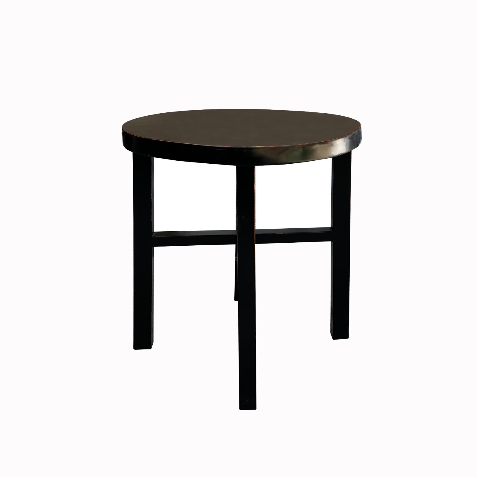 Asian Black Lacquer Round Top Cross 4 Legs Center Side Table Stand ...