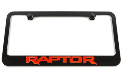 Ford Raptor Orange Engraved License Plate Frame | Premium Black Metal ...