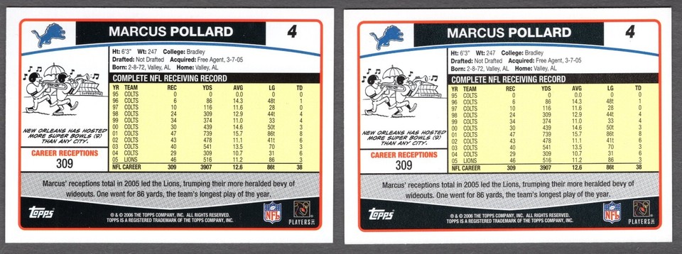 (2) 2006 TOPPS MARCUS POLLARD CARD #4 LOT **NM-MT** DETROIT LIONS | eBay