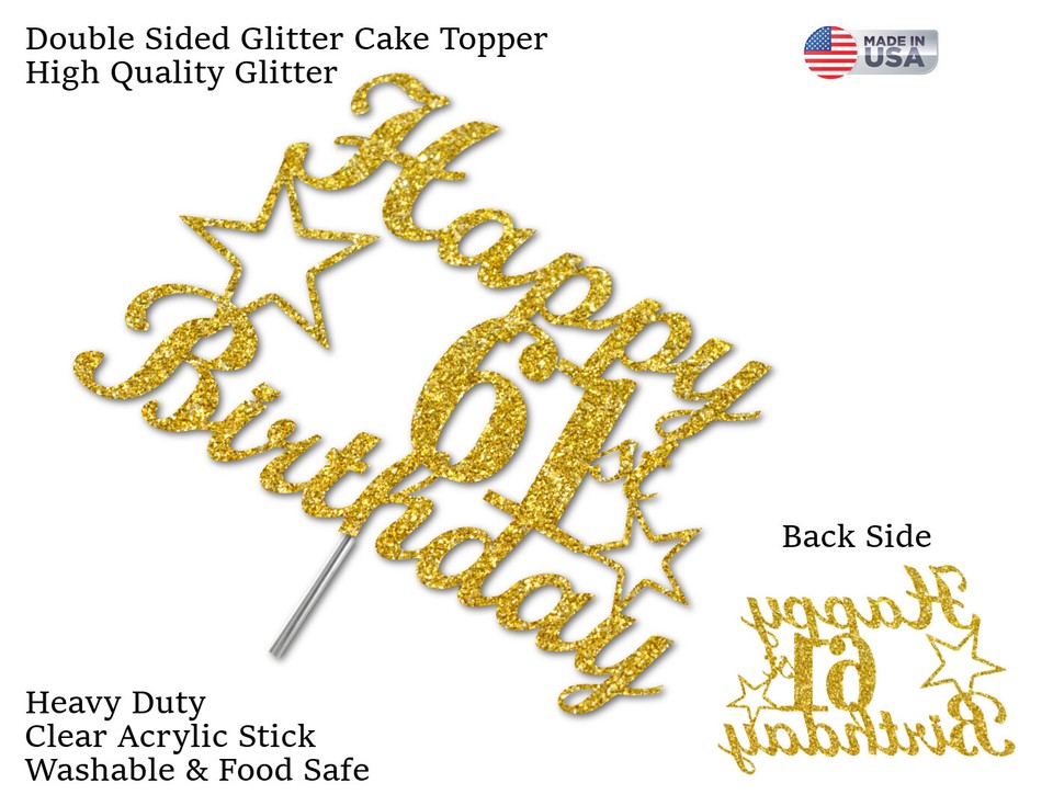 61st Birthday Cake Topper (20 COLORS Double Side Glitter ) Birthday ...