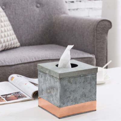 Silver Metal Galvanized Tissue Box Cover Holder with Copper Accent ...