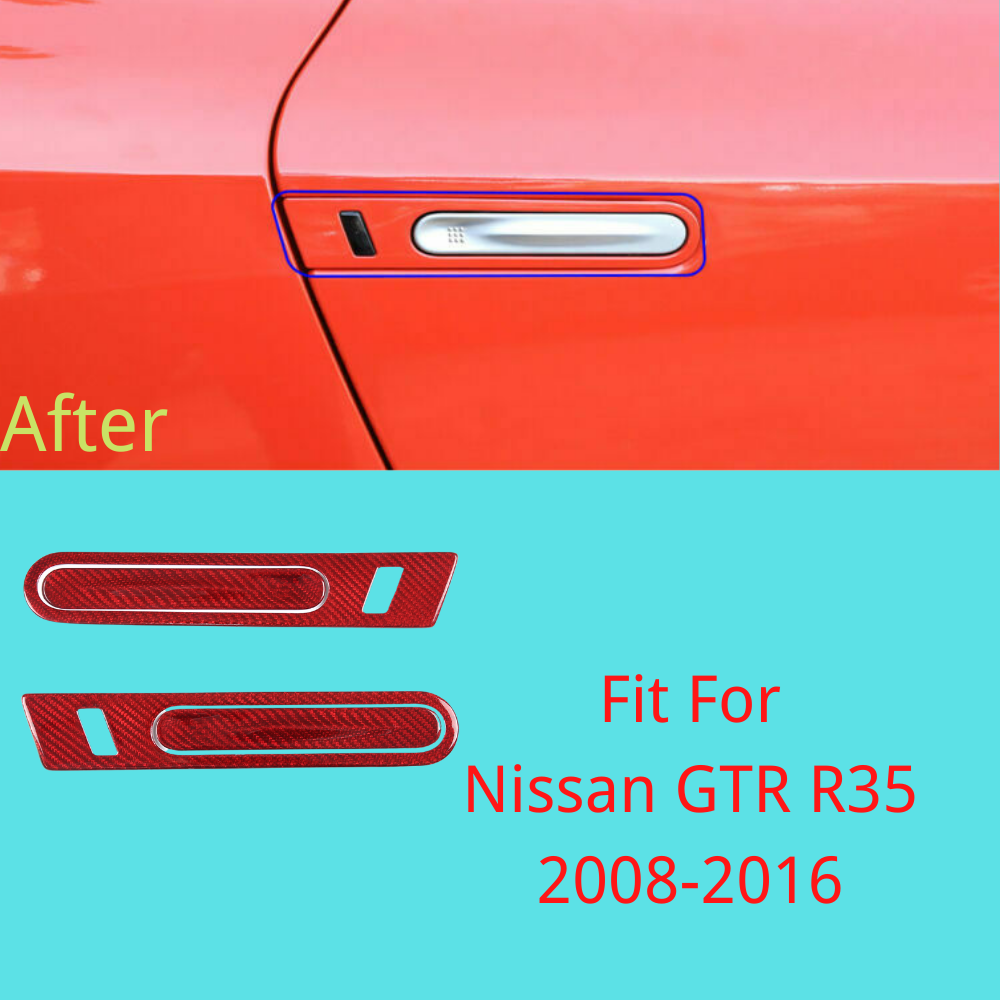 Real Red Carbon Fiber Side Outer Door Handle Trim For Nissan R35 GTR ...