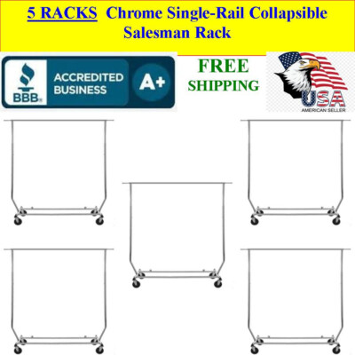 5 RACKS Chrome Single-Rail Collapsible Salesman, Show, Clothing Rack | eBay