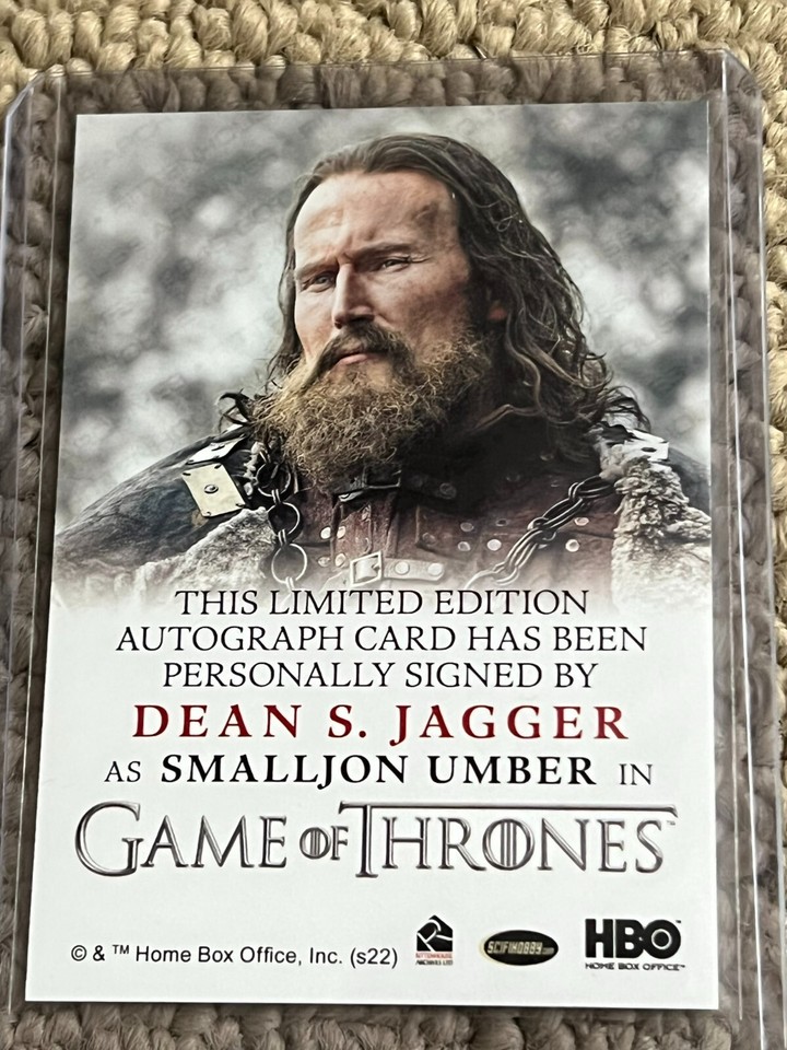 2022 Game of Thrones Complete Vol 2 Autograph Full Bleed Dean S. Jagger ...