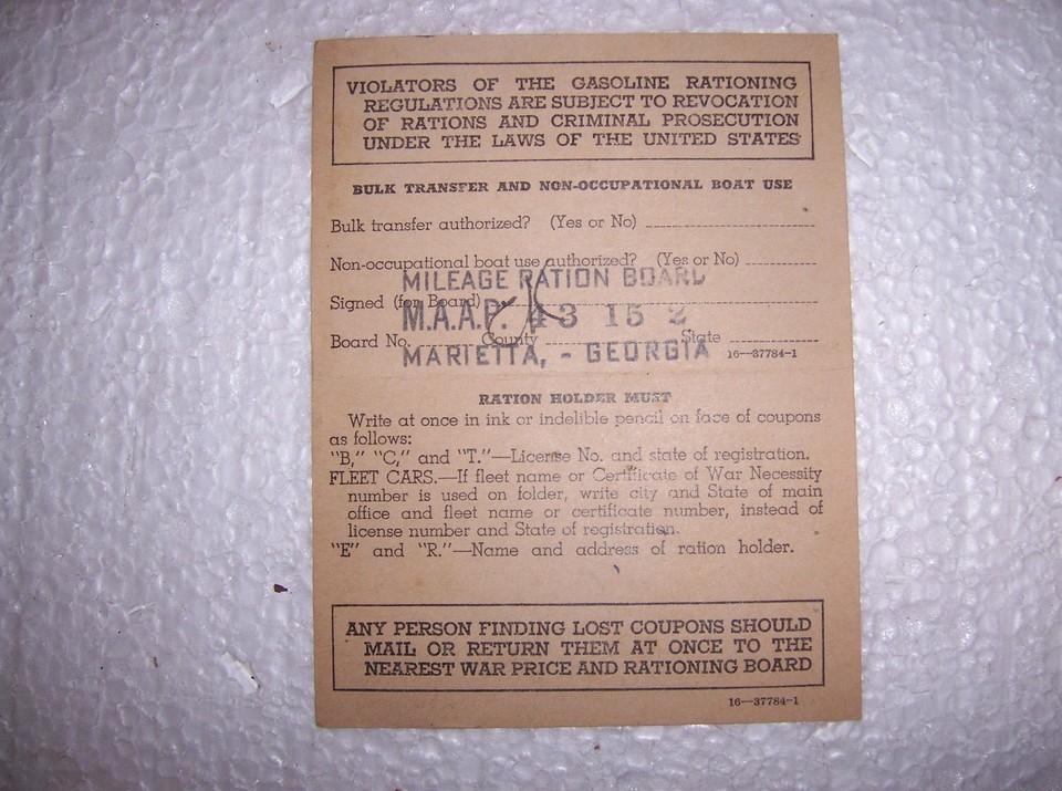 GAS RATION CARD 1944 - BELONGED TO MY GRANDMOTHER | eBay