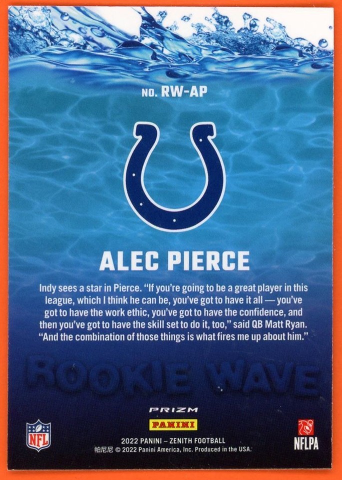 2022 Panini Zenith Rookie Wave Alec Pierce Indianapolis Colts #RW-AP ...