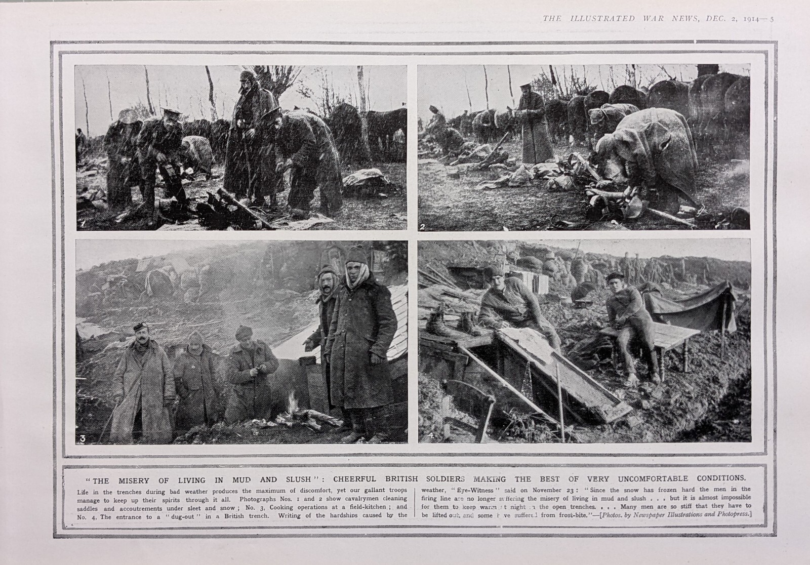 1914 WWI WW1 PRINT BRITISH SOLDIERS IN TRENCHES FIELD KITCHEN DUG OUT ...