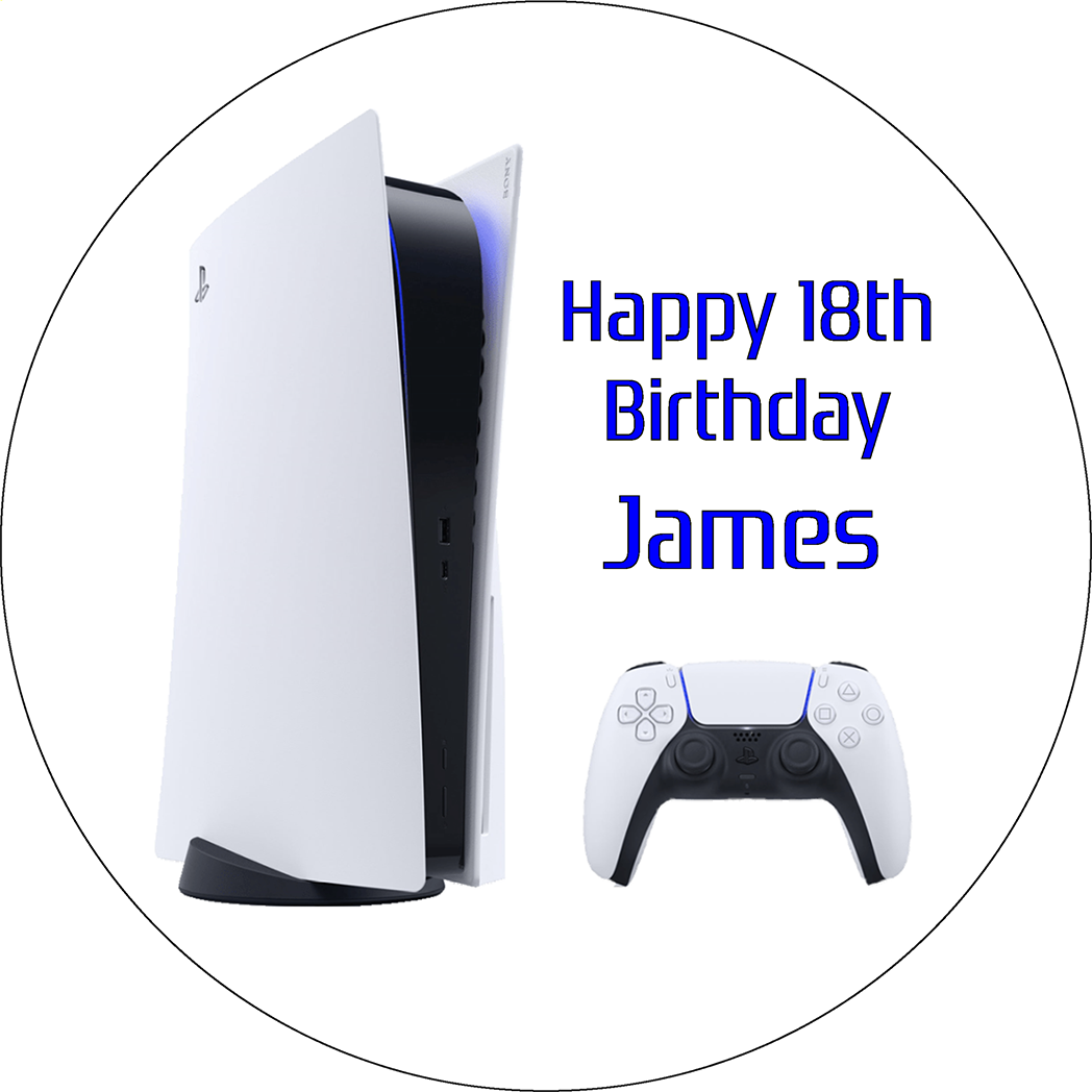 PLAYSTATION 5 CONSOLE CAKE TOPPER PERSONALISED ROUND EDIBLE PS5 CAKE ...