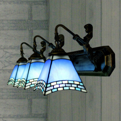 3-Light Bathroom Vanity Lighting Tiffany Mermaid Stained Glass Wall ...
