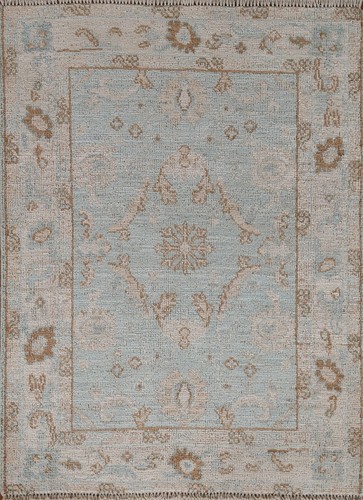 Muted Light Blue Vegetable Dye Oushak Turkish Rug 3x4 Wool Handmade ...