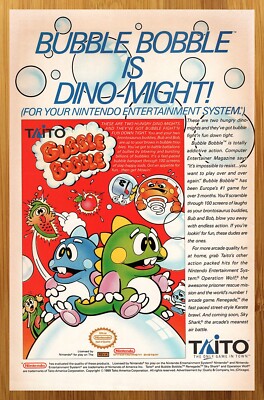 1989 Bubble Bobble NES Nintendo Vintage Print Ad/Poster Authentic Retro ...