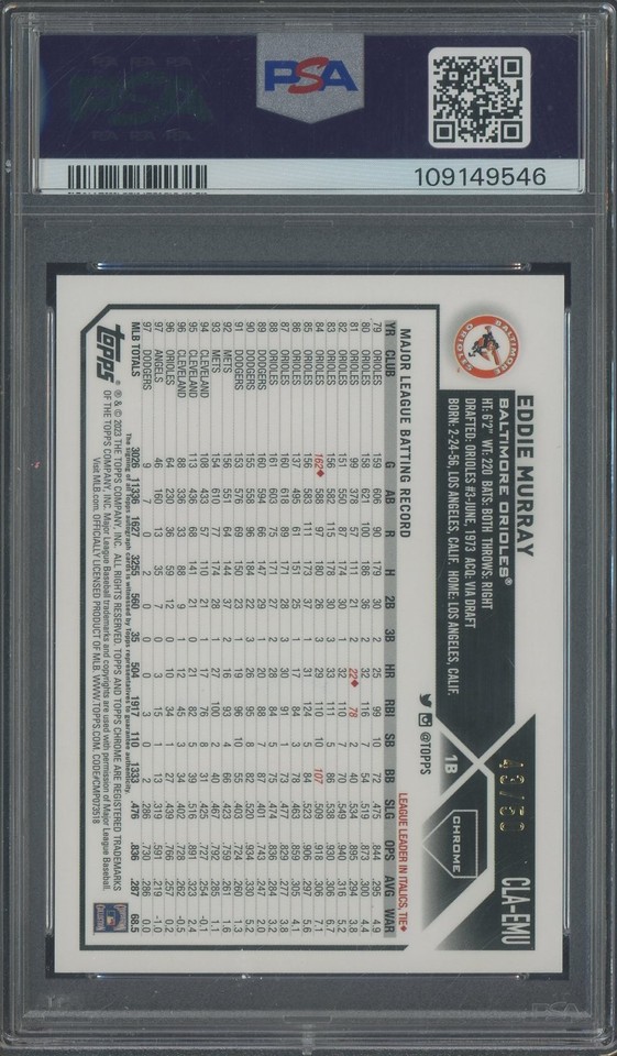 2023 Topps Chrome Update Legends Eddie Murray HOF /50 PSA 8 PSA/DNA 10 ...