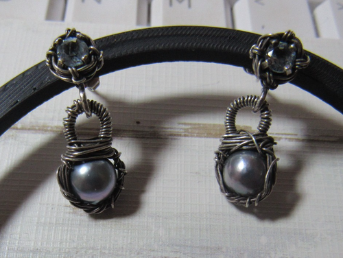 SIGNED BETH ORDUNA 925 STERLING SILVER FRESHWATER PEARL BLUE STONE STUD ...