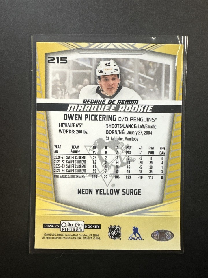 2024 O-Pee-Chee Platinum-Marquee Rookie Owen Pickering Neon Yellow ...