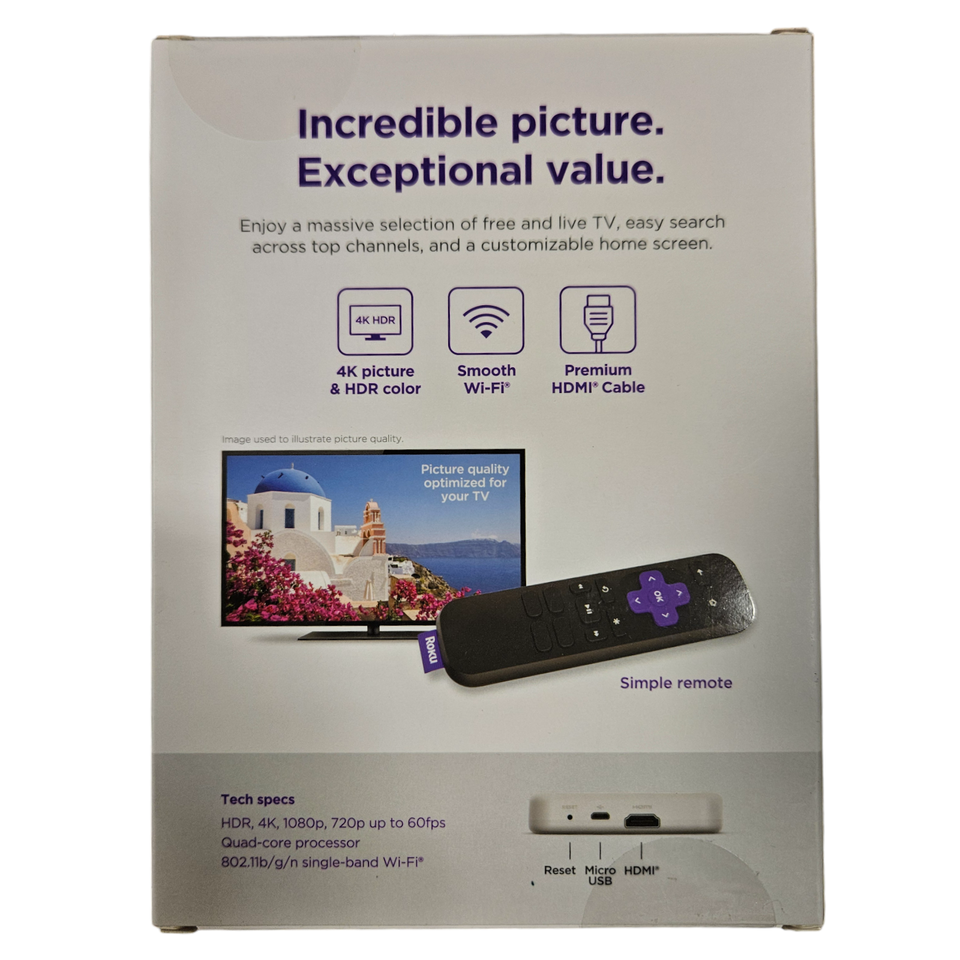 New Roku Premiere 4K/HDR Streaming Media Player with HDMI Cable ...