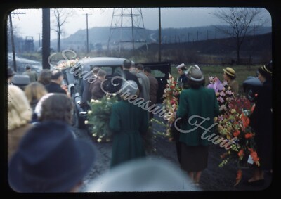Funeral Hearse Car Women Flowers 35mm Slide 1950s Red Border Kodachrome ...
