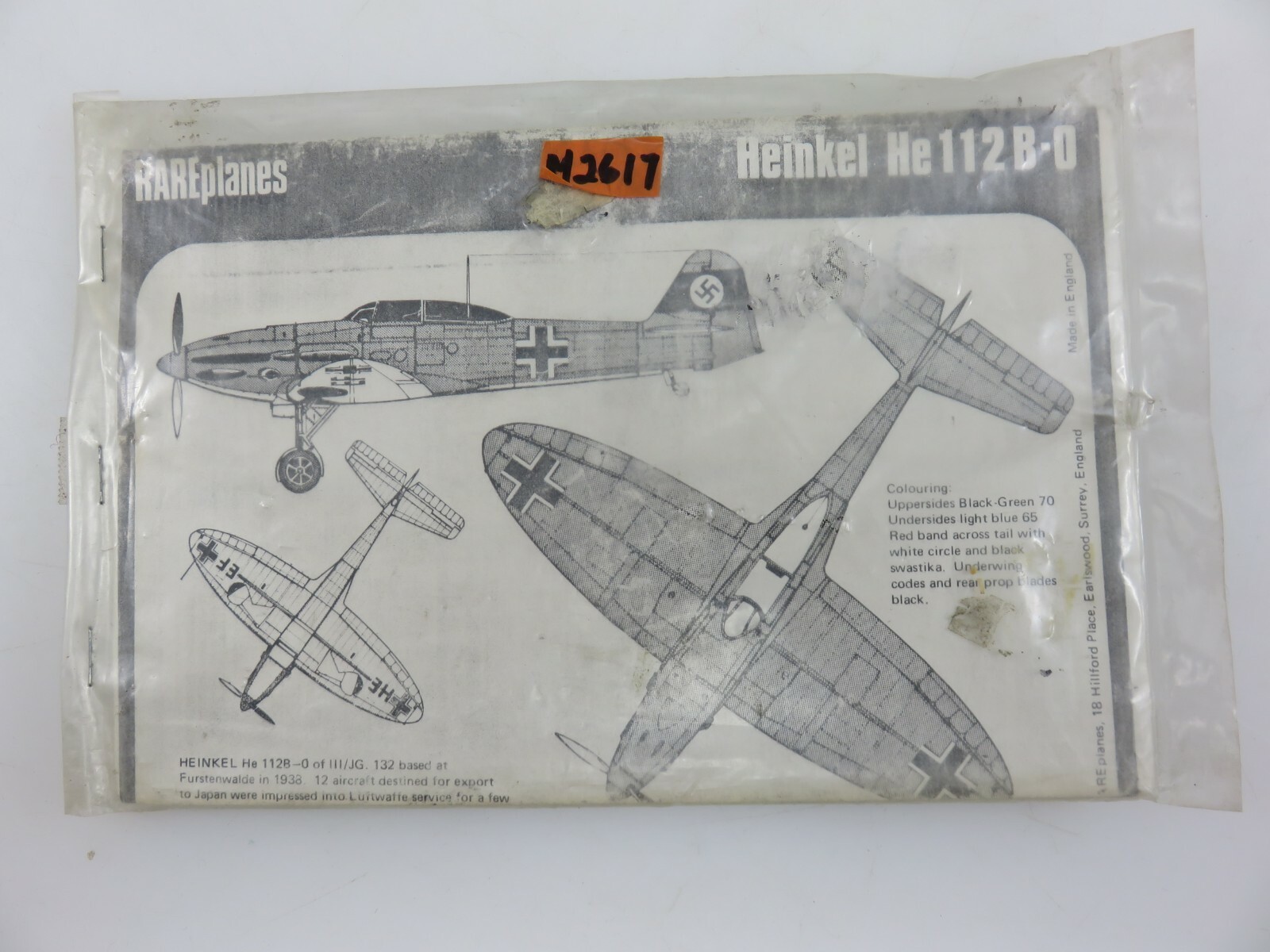 RarePlanes HEINKEL HE112B-0 1/72 Scale Vac Form Vacuform Model Kit NEW ...