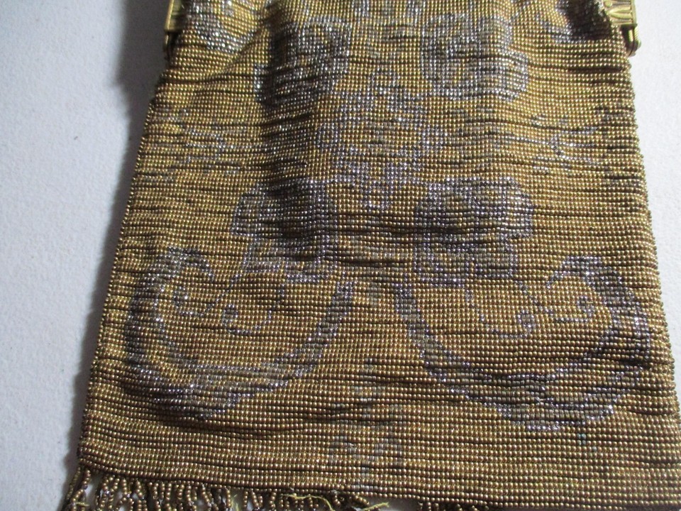 Antique early 1900s French Gold steel mesh micro beaded Purse bag with ...