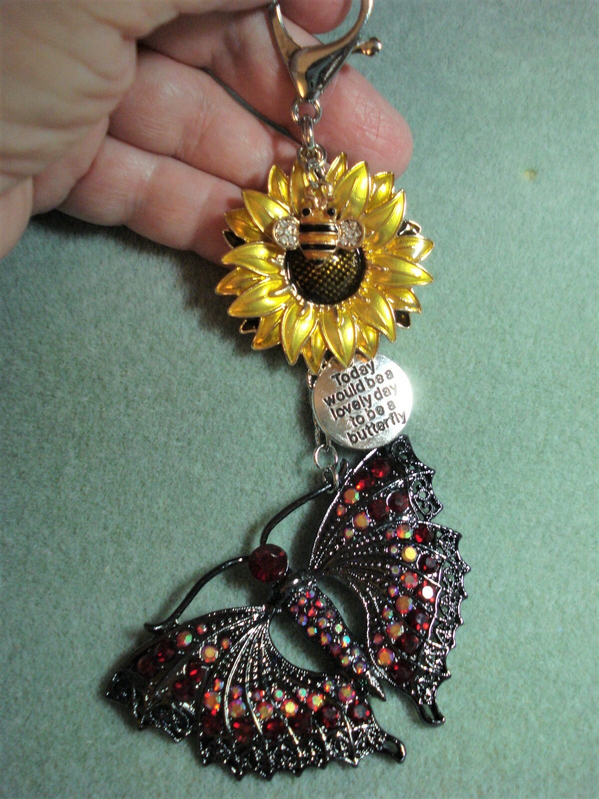 6 1/4" Drop Red Rhinestone Butterfly, Sunflower & Bee Purse or Bag ...