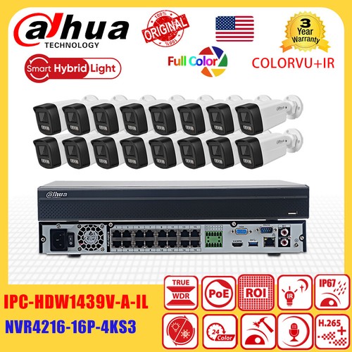 alhua Original 16CH CCTV Kit 4MP Dual Light Full Color IR POE Bullet ...