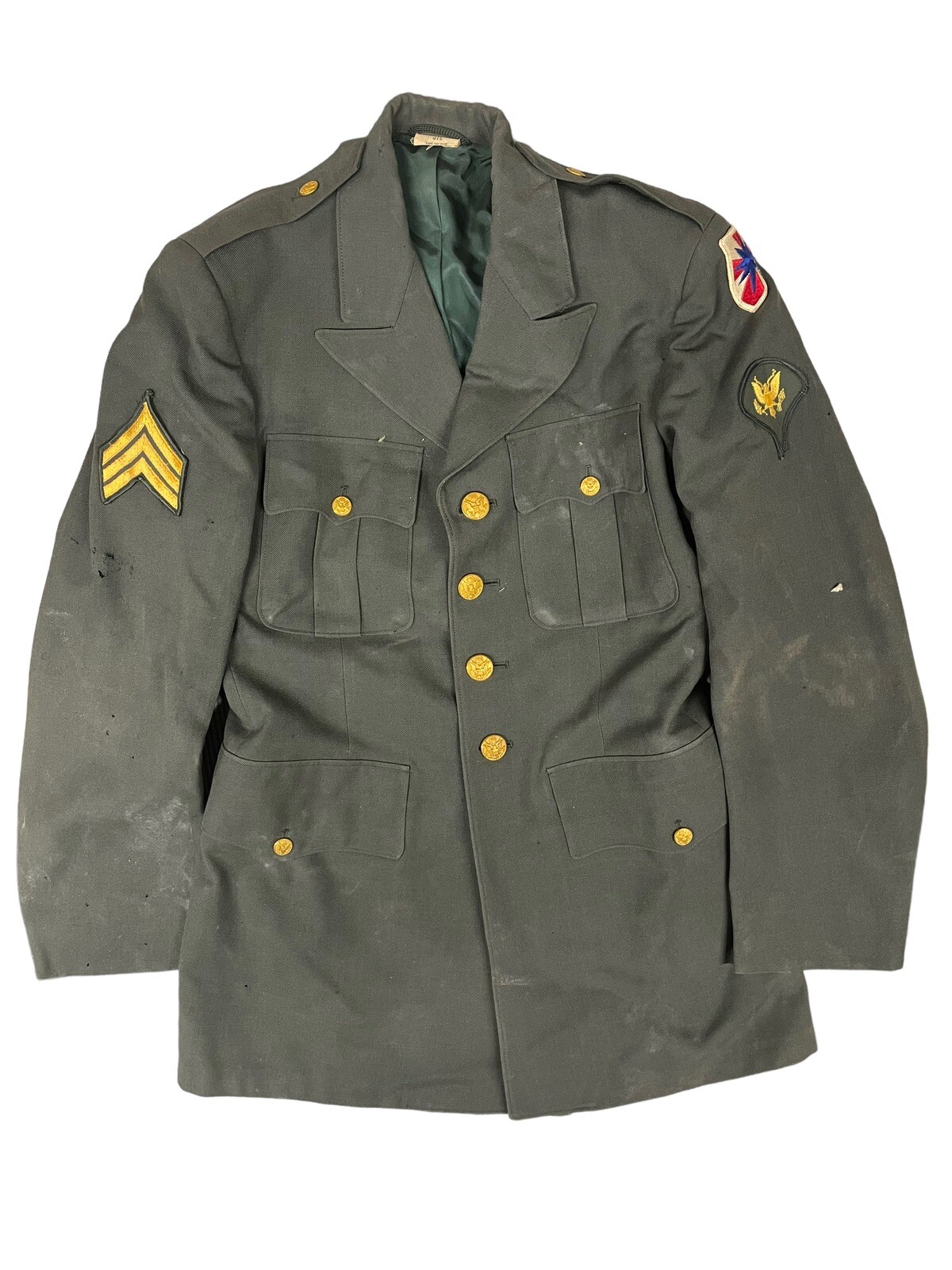 Vintage U.S. Army Dress Green Jacket Uniform Coat With Patches 37L | eBay