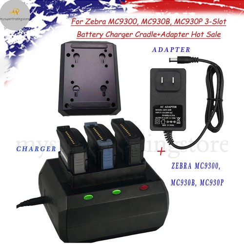 3-Slot Battery Charger Cradle + Adapter For Zebra MC9300 MC930B MC930P ...