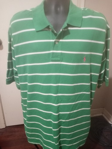 Polo Ralph Lauren Men's Size XXL BIG 2xb Shirt Green White Stripe Golf ...
