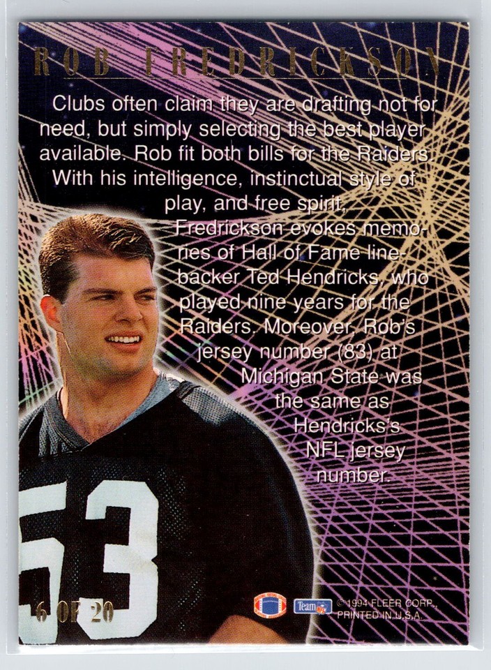 Rob Fredrickson 1994 Ultra First Rounders #6 Los Angeles Raiders | eBay