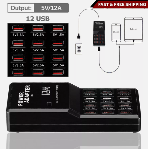 Multi 12Port USB Charging Station Hub Desktop Wall Cell Phone Charger ...