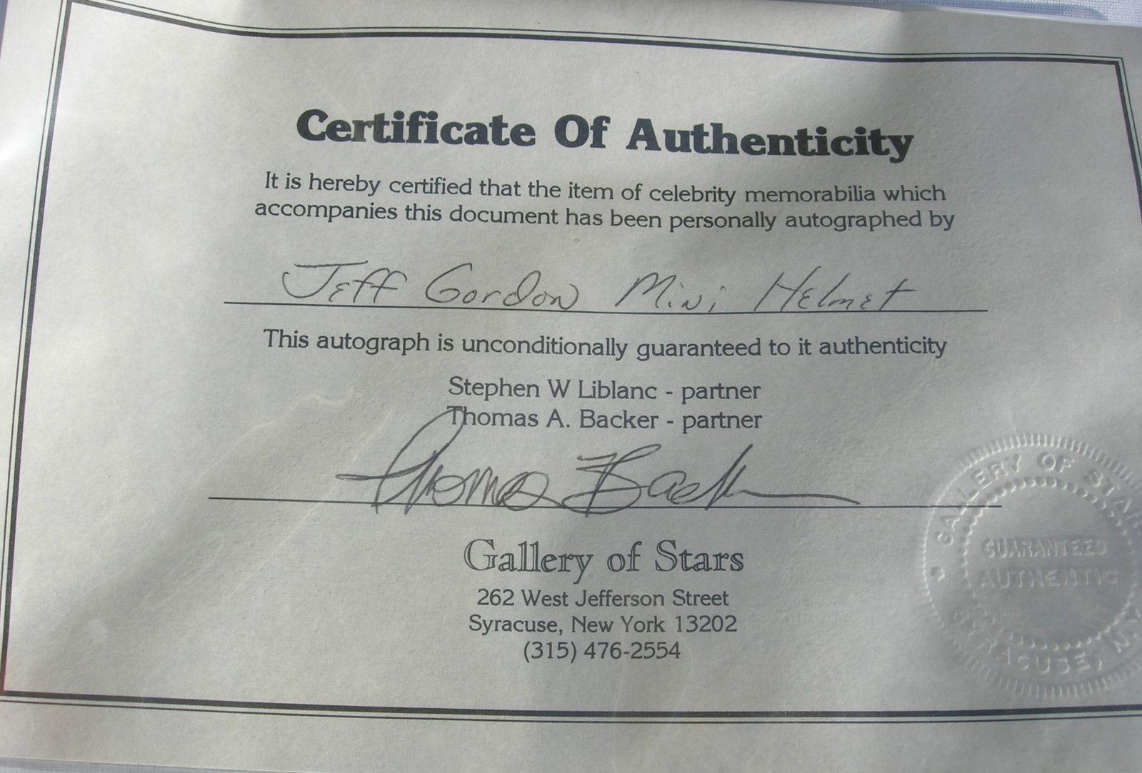 JEFF GORDON AUTOGRAPHED HELMET 1993 ROOKIE OF THE YEAR RARE COA | eBay