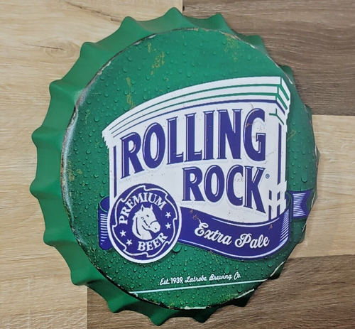Rolling Rock Beer Bottle Cap Round Metal Sign Man cave Bar Decor Beer ...