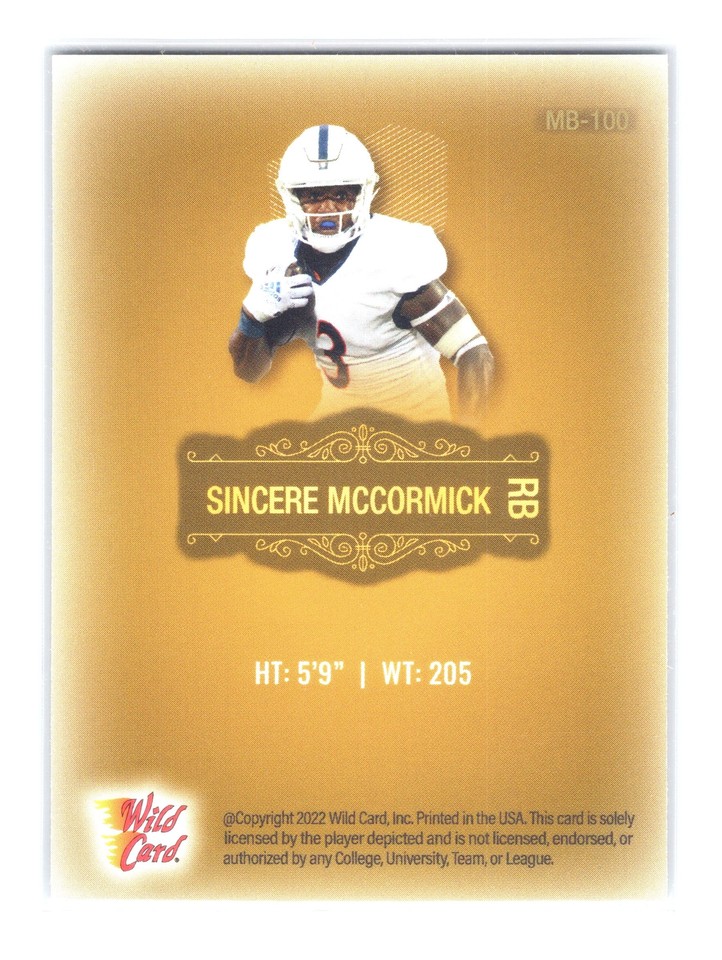 2022 Wild Card Matte Football #MB-100 Sincere McCormick UTSA ...