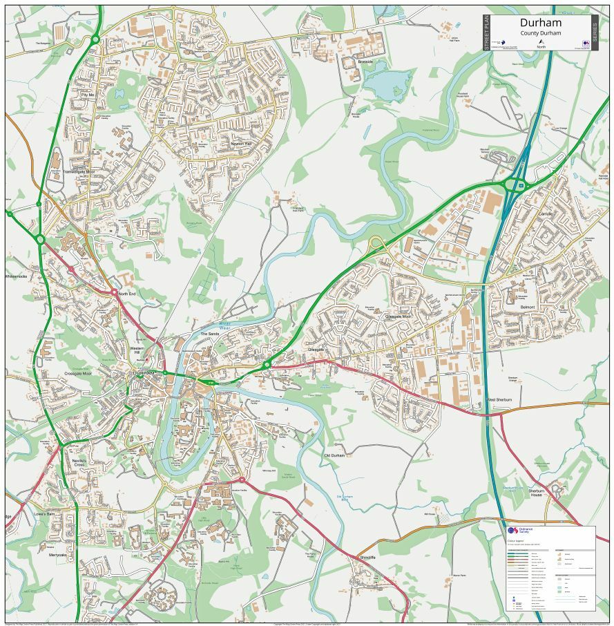 WALL MAP OF DURHAM - STREET MAP - LAMINATED EDITION. DURHAM WALL MAP ...