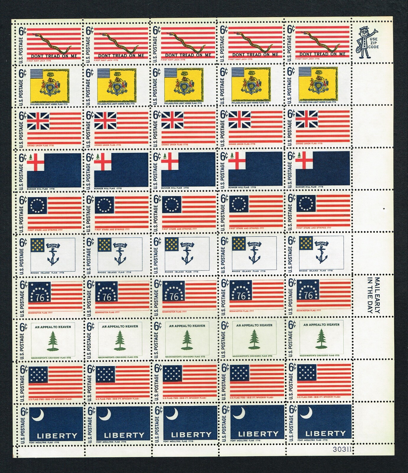OddLots:™ 599-1354 • Scott #1354a, 6¢ Historic Flags, 10 Types, Pane of ...