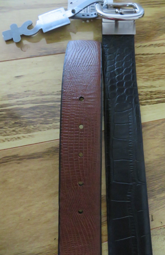 NWT NEW JC PENNEYS MEN XL REVERSIBLE Texture BLACK BROWN BELT Silver ...