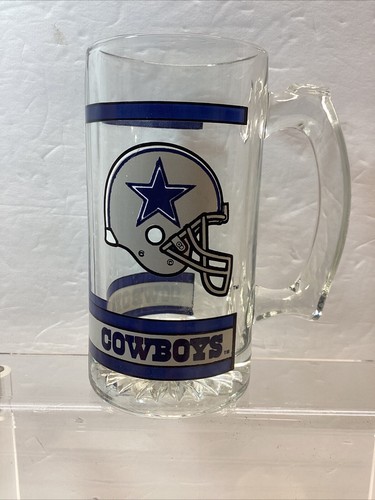 Dallas Cowboys 12 oz Glass Beer Mug Blue Star with Gray Helmet Weighted ...