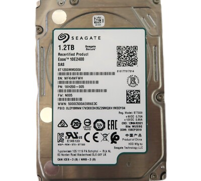 Seagate ST1200MM0009 10E2400 1XH200-005 10K 12Gb/s Exos 1.2To 2.5" SAS ...