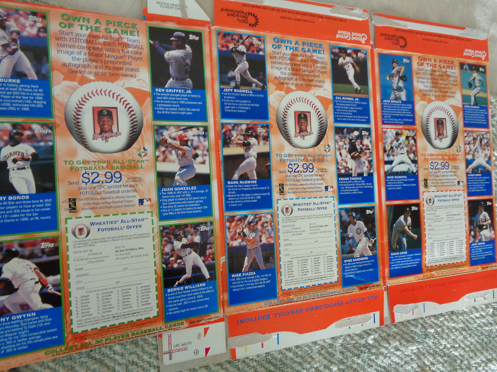 WHEATIES -1998 BASEBALL ALL STARS (2) BOXES (1) BOX BACK - CLASSIC ...