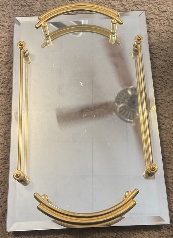 Vintage Beveled Mirror Vanity Tray with Brass Handles & Rails | eBay