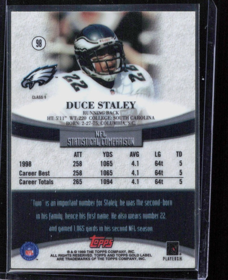 Duce Staley 1999 Topps Gold Label #98 Class 1 | eBay