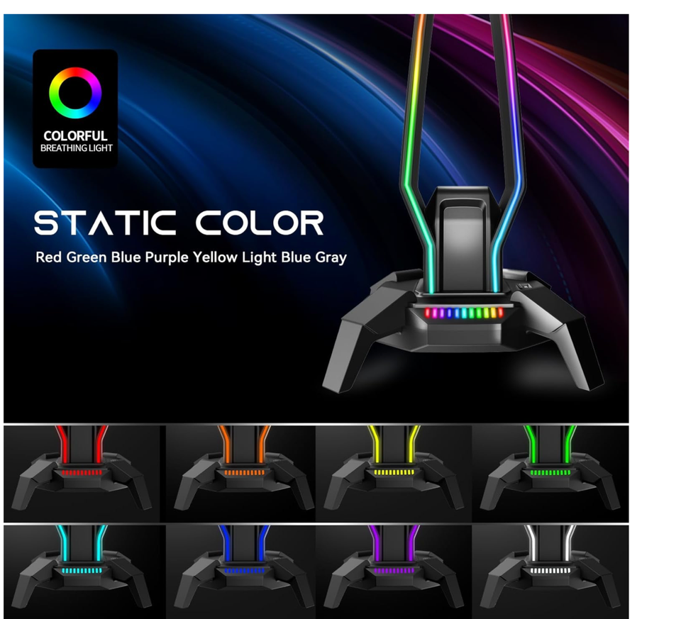 G6 RGB Headphone Stand with 3 USB 3.0, HD Audio, Type-C Port, Gaming ...