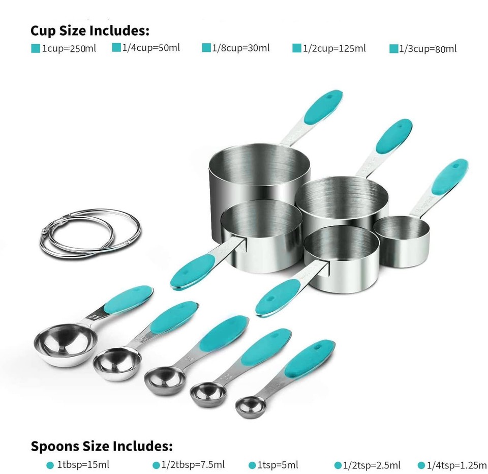 Measuring Cups and Spoons Set of 10 Pieces, Stainless Steel Measuring ...