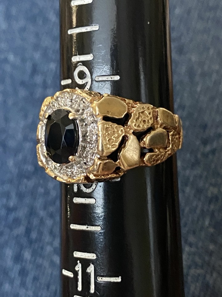 10KP Onyx Diamond Yellow Gold Nugget Men’s Ring | eBay